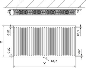 Mexen CC22, panelový radiátor 600 x 800 mm, spodní středové připojení, 1322 W, černá, W6C22-060-080-70