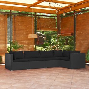 vidaXL 5dílná zahradní sedací souprava s poduškami polyratan [3101690] Barva: Černá