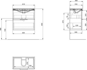Aqualine Aqualine, DENEB umyvadlová skříňka 60,5x55x34,5cm, bílá matná, DN264