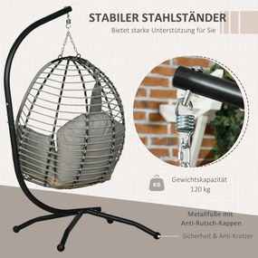 Skládací houpací křeslo ve tvaru vajíčka Outsunny s poduškou a stojanem pro použití v interiéru a exteriéru Metal Polypropylen Lano Šedé 110D x 100Š …