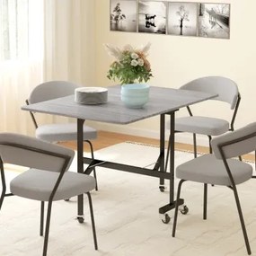 HOMCOM skládací jídelní stůl na kolečkách pro 4-6 osob 120 cm, kolečka s brzdami, 2 skládací křídla, v industriálním stylu, šedá