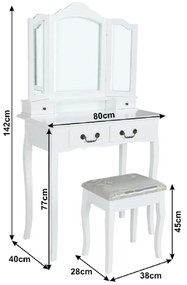 Toaletní stolek s taburetem REGINA NEW MDF barva bílá