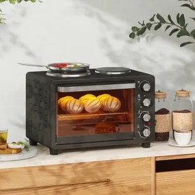 HOMCOM 28 L toustovací trouba, kompaktní trouba na vaření a grilování, elektrická trouba s pečicím plechem, roštem, 2600 W, černá