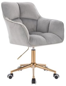 LuxuryForm DESIGN Otočné křeslo AMALFI VELUR na zlaté podstavě s kolečky - světle šedé