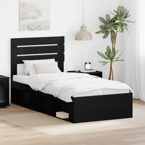 Rám postele s čelo Černá 100 x 200 cm Masivní borové dřevo 3411448
