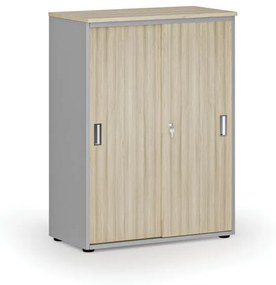 Kancelářská skříň se zasouvacími dveřmi PRIMO GRAY, 1087 x 800 x 420 mm, šedá/dub přírodní