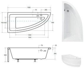 BESCO Asymetrická vana FONDI Nožičky k vaně - Bez nožiček, Rozměr vany - 150 × 70 cm, Způsob provedení - Levé - OLVFON15L