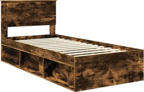 Rám postele s čelo Kouřový dub 90 x 200 cm Masivní borové dřevo 3410649