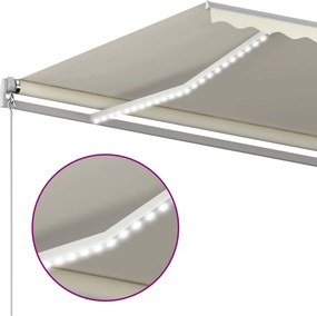 Ručně zatahovací markýza s LED světlem 600 x 300 cm krémová 3068962
