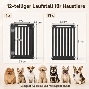 Costway Skládací ohradník pro psy z HDPE s 12 panely a uzamykatelnými dvířky