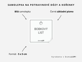 BOBKOVÝ LIST - omyvatelná samolepka na kořenky, výběr rozměrů Ø 5 cm / 5 x 5 cm / 6 x 8 cm | DomaLEP tvar: ČTVEREC, barva: BÍLÁ - ČERNÉ písmo, velikost: š. 5 cm x v. 5 cm - základní písmo
