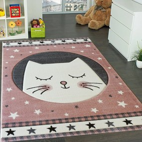 BE Dětský koberec Smart Kids 22412 PINK - růžový obdélníkový, kočička Rozměr: 120x180 cm