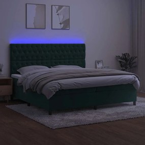 Box spring postel s matrací a LED tmavě zelená 200x200 cm samet 3136326