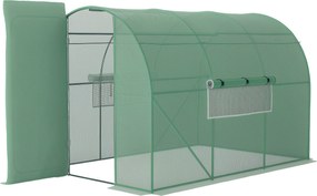 Zahradní tunelová skleník Outsunny 6m² s vyztuženou pozinkovanou ocelí, průměr 2,5 cm + pevná PE okna a dveře, zelená | Aosom