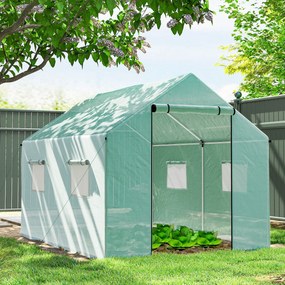 Fóliový skleník Outsunny 2x3x2m odolný proti větru s rolovacím oknem a UV ochranou, ideální pro rajčata, robustní ocelová konstrukce v zelené barvě |