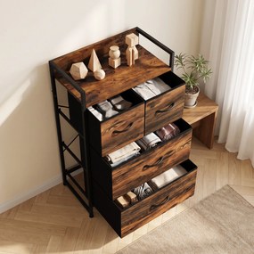 HOMCOM komoda, sideboard, 4 látkové zásuvky, průmyslový design, 50x29x85 cm, hnědá/černá