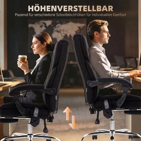 Masážní kancelářské křeslo Vinsetto s vyhříváním — ergonomické, polohovatelné, s nastavitelnou výškou, kabelovým ovládáním, výsuvnou podnožkou a 360°…