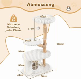 Costway Dřevěné škrabadlo pro kočky 105 cm s přírodním kmenem, béžové
