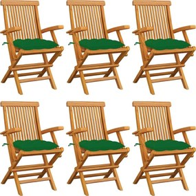 vidaXL Zahradní židle s mi poduškami 6 ks masivní teak [3062558] Barva: Jasně zelená