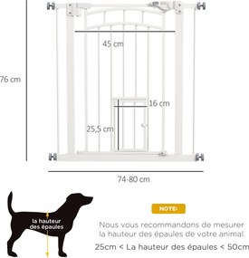 PawHut Bezpečnostní brána pro psy, brána na schody s tlakem, instalace bez vrtání, automatické zavírání dveří, dvojitý zámkový systém, 74 až 80 cm, o…
