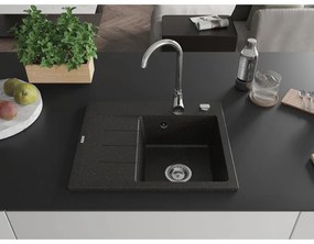 Mexen Ben, 1-komorový granitový dřez 600x500x190 mm, pravý + chromový sifon, černá-zlatá metalíza, 6523605000-75