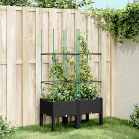 vidaXL Zahradní truhlík s treláží černý 80 x 40 x 142,5 cm PP