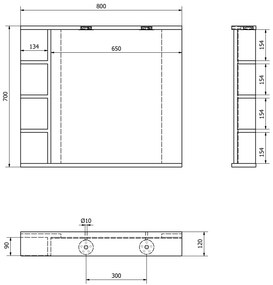 Aqualine KORIN zrcadlo s LED osvětlením a policemi 80x70x12cm - KO350