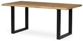 Stůl jídelní, 180x90x75 cm,masiv dub, kovová noha ve tvaru písmene "U", černý lak