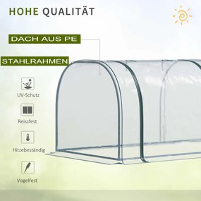 Fóliový skleník Outsunny Skleník s dveřmi 350 x 100 x 80 cm, průhledné PVC pro pěstování rostlin a chladicí rám, robustní ocelový rám, zelený | Aosom…