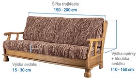 Bielastické potahy UNIVERSO NOVÉ žíhané hnědé trojkřeslo s dřevěnými rukojeťmi (š. 150 - 200 cm)