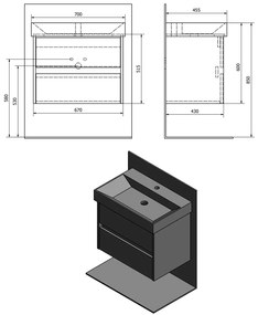 Sapho NIRONA umyvadlová skříňka 67x51,5x43 cm, bílá, NR070-3030