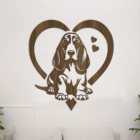 dřevo života Dřevěná samolepka Basset Hound v srdci Zvolte rozměr (cm): 75x80, Zvolte barvu dekoru: Ořech