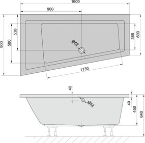 Polysan Andra L asymetrická vana 160 x 90 x 45 cm levá akrylát bílá mat 81521.11