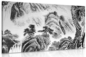 Obraz čínská krajinomalba v černobílém provedení - 60x40 cm