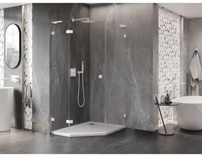 Mexen Lunar, L pětiúhelníkový sprchový kout naklápěcí doleva 80 x 100 cm, 8mm čiré sklo, bílý profil, 831L-080L-100P-20-00-L