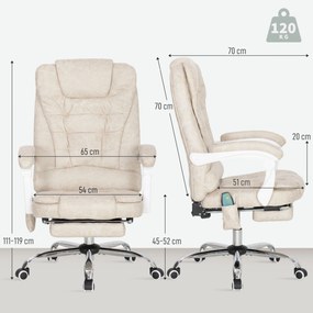 Vinsetto Kancelářská židle s masážní funkcí, ergonomická, 65x160x104 cm, krémově bílá