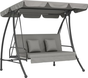 Závěsné lehátko Outsunny Hollywood Swing Garden s funkcí polohování, 3 místné, kov+polyester, šedé, 209 x 114 x 170 cm | Aosom