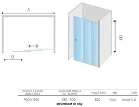 EBS Star Sprchové dveře trojdílné 90 cm chrom, sklo point