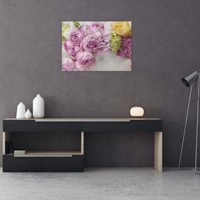 Skleněný obraz - Květy na zdi v pastelových barvách (70x50 cm)
