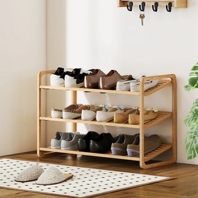 HOMCOM 3-patrový botník z bambusu pro 12 párů bot - Organizér do vstupní haly 76x33x50,8 cm Přírodní