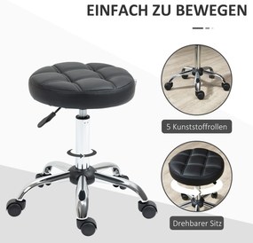 HOMCOM Vinsetto Roll Stool Výškově nastavitelná otočná pracovní stolička černá Ø35,5 cm, umělá kůže pro kancelář a salon 51-67 cm | Aosom.de