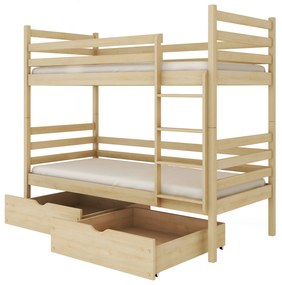 Dětská patrová postel z masivu borovice NINA se šuplíky 200x90 cm - přírodní