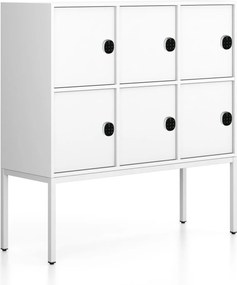 Kancelářská skříň FRAME, nízká, bílá podnož, 6x dveře, 1299 x 450 x 1331 mm, kódový zámek, bílá