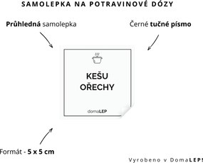 KEŠU OŘECHY - omyvatelná samolepka na dózu, výběr rozměrů Ø 5 cm / 5 x 5 cm / 6 x 8 cm | DomaLEP tvar: KOLEČKO, barva: PRŮHLEDNÁ - ČERNÉ písmo, velikost: Ø 5 cm - tučné písmo