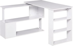 HOMCOM Rotující rohový stůl ve tvaru L se policemi 120x110x74,5 cm Bílá | Aosom