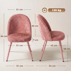 Sada HOMCOM 2 růžových sametových jídelních židlí s čalouněným sedadlem
