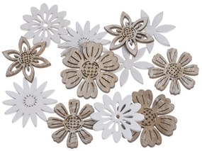 dřevěné výseky květy MIX (12 ks) - bílá/přírodní