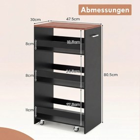 Costway 30 cm široký vozík do výklenku s madlem a zábradlím 4patrový kuchyňský