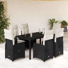 7dílný zahradní bistro set s poduškami černý polyratan 3276992