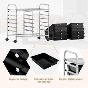 Costway Vozík s 12 stohovatelnými zásuvkami a amp; Úložná plocha – černý